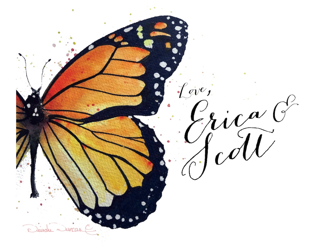 Personalized Monarch Butterfly Note Card, Original Butterfly Watercolor ...