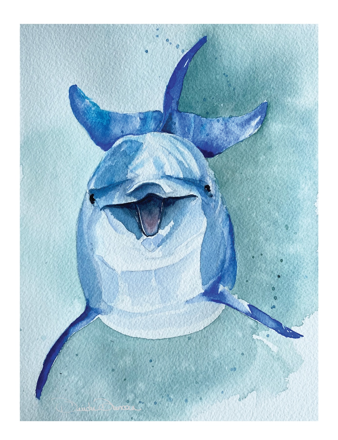 Happy Dolphin Original Watercolor Note Cards, 4.25x5.5 Size, Blank ...