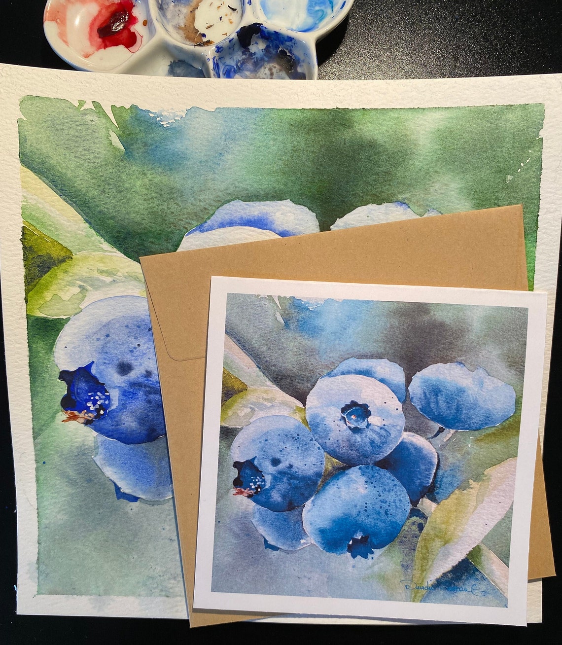 Original Blueberry Watercolor Note Cards, 5x5 Blank Inside Cards ...