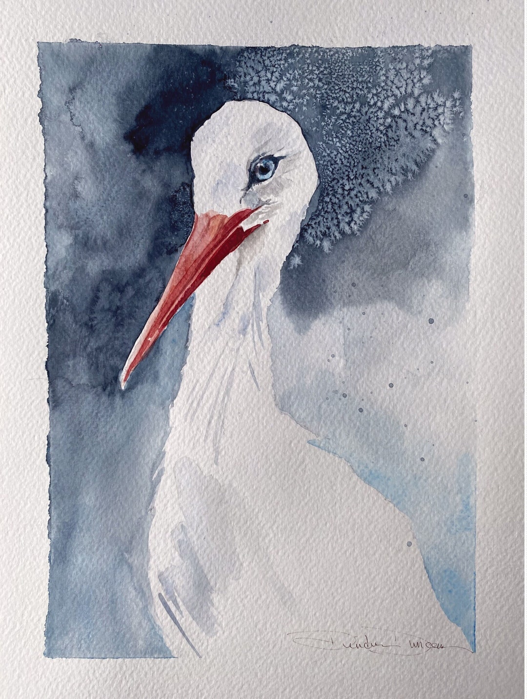 One of a Kind Stork Original Watercolor Painting, 9x12 Inch, Baby ...