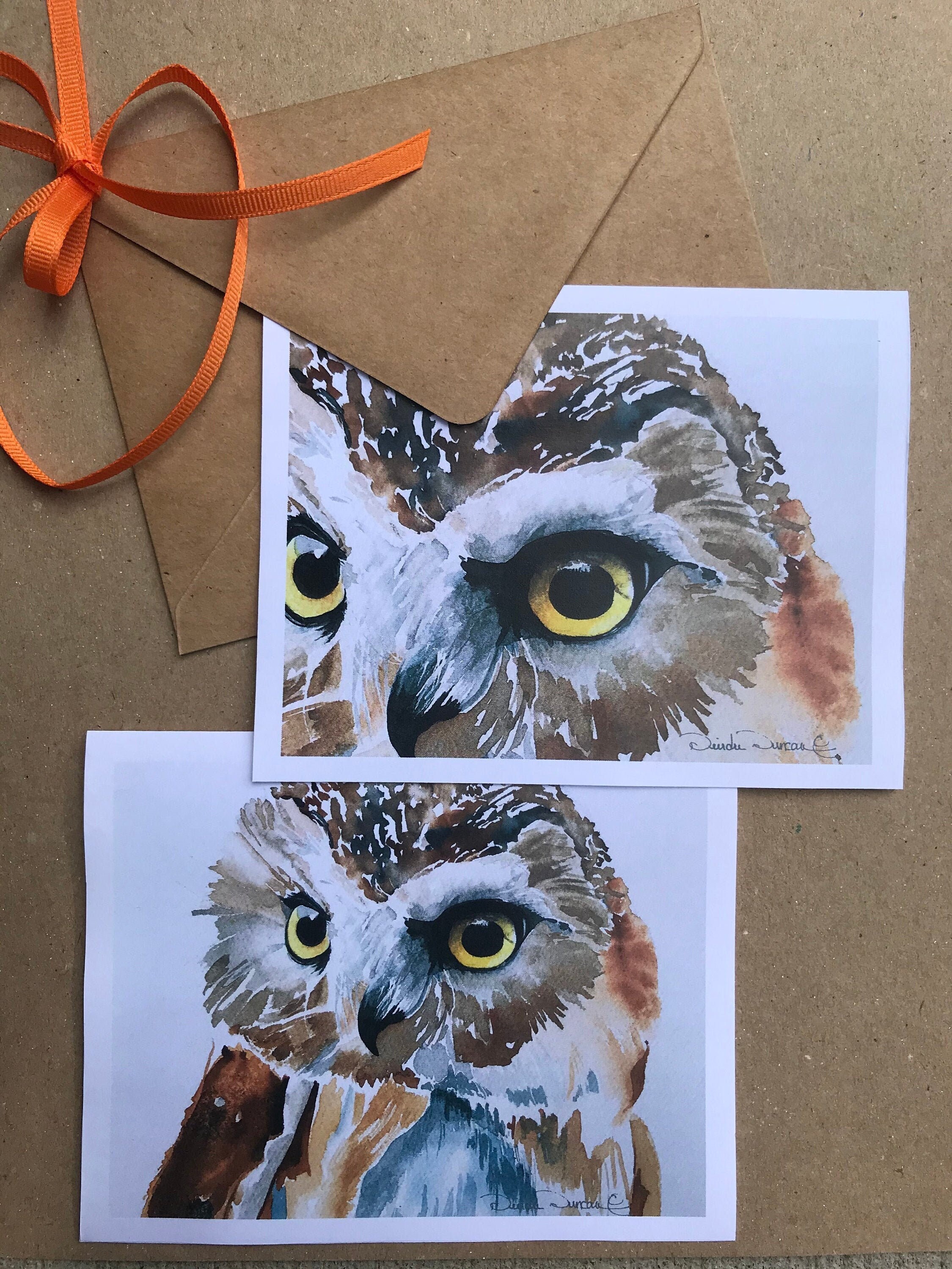 Set of 2 Owl Original Watercolor Note Cards Handmade Cards - Etsy