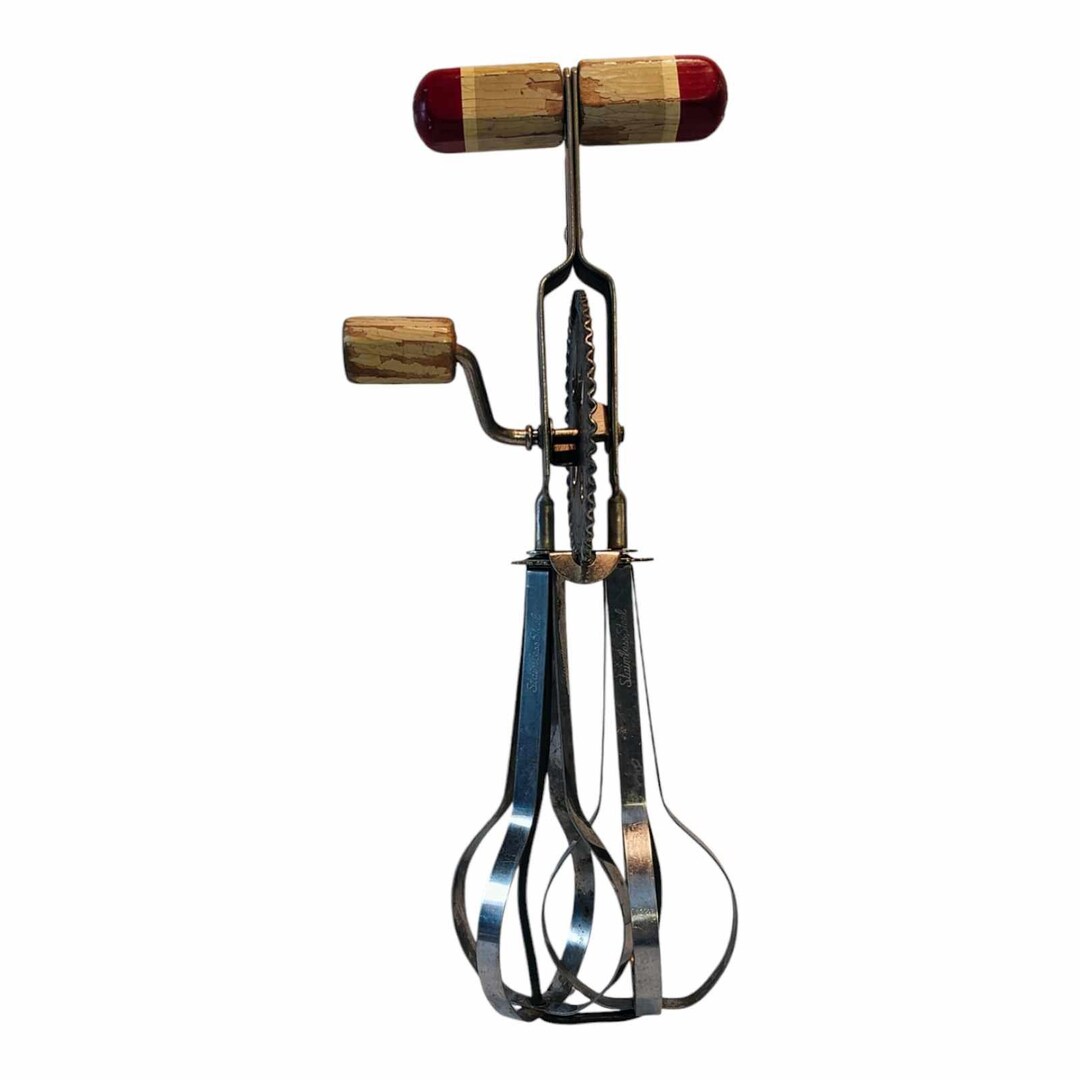Vintage Egg Beater A&J Ekco Wood Handle High Speed Super Center Drive ...