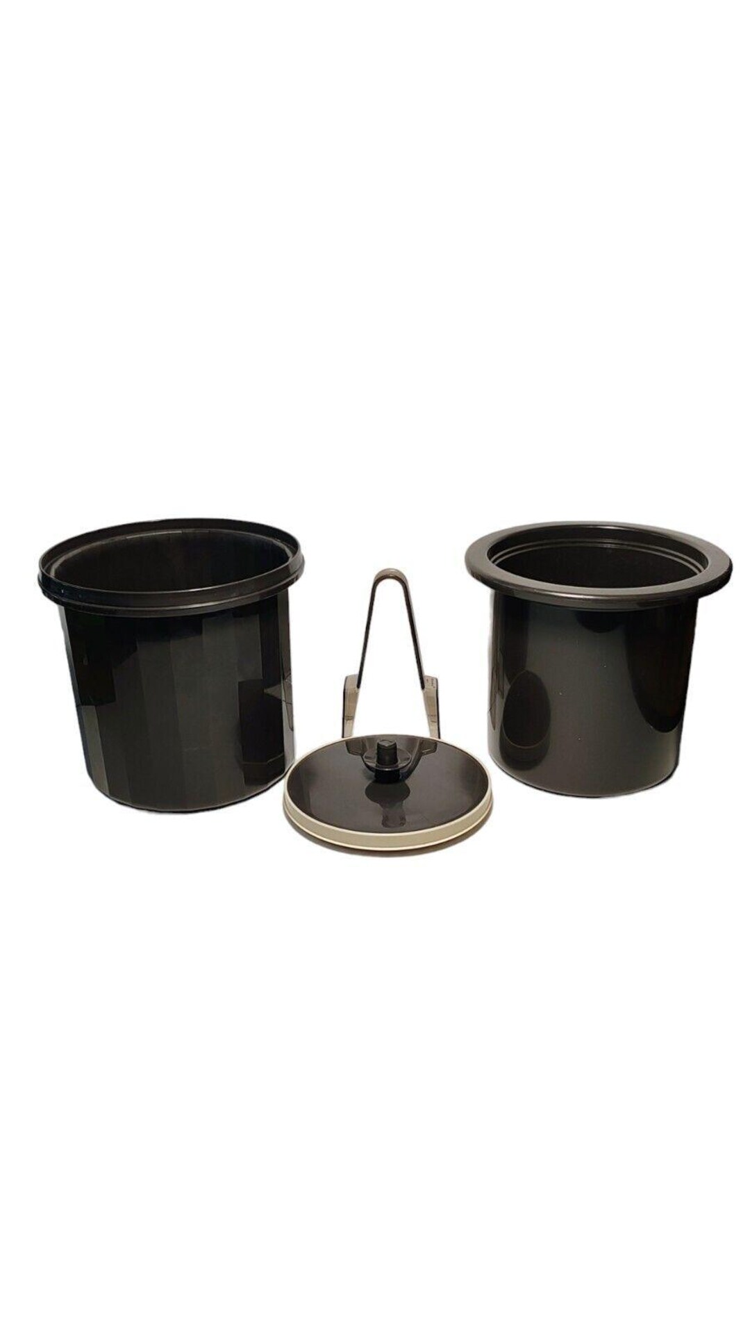 Vintage Tupperware 4 Piece Ice Bucket W/ Push Button Lid Rare Tongs ...