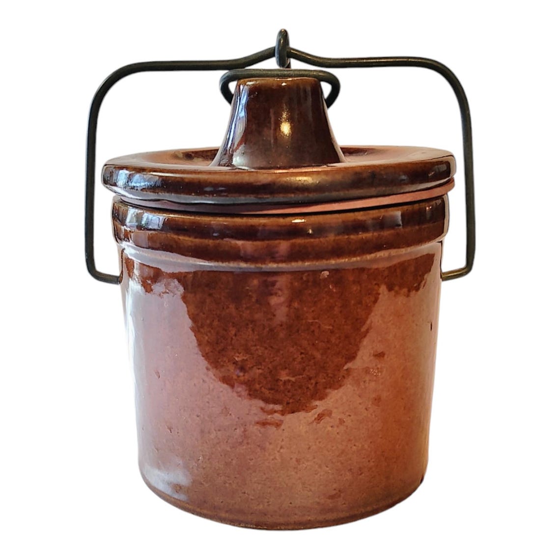 Vintage Cheese Crock Brown Stoneware Preserves Jar Drip Glaze Pottery ...