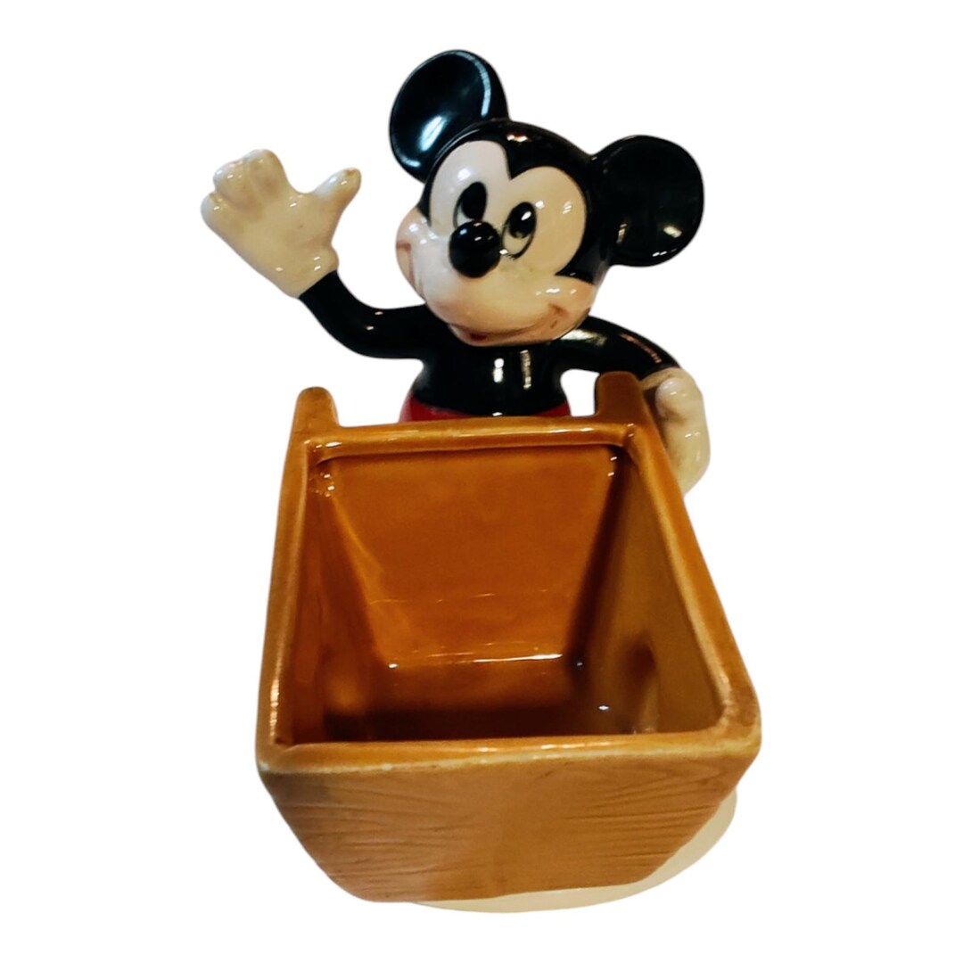 Vintage Disney Ceramic Mickey Mouse Wheelbarrow Figurine 90s Trinket ...