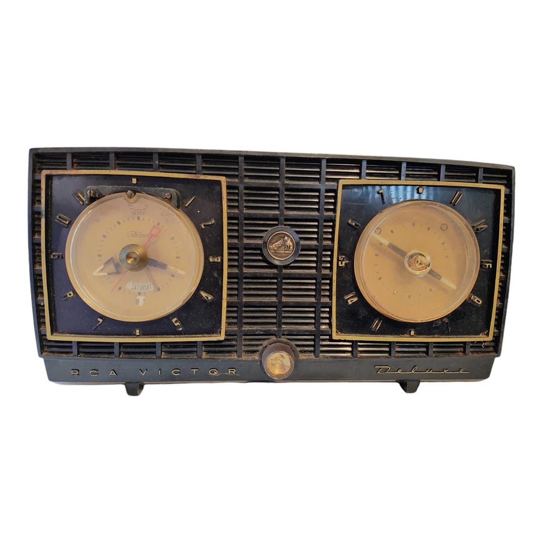 1950s Vintage RCA Victor Deluxe Tube Radio Dual Alarm Clock 7C-9D 5 ...