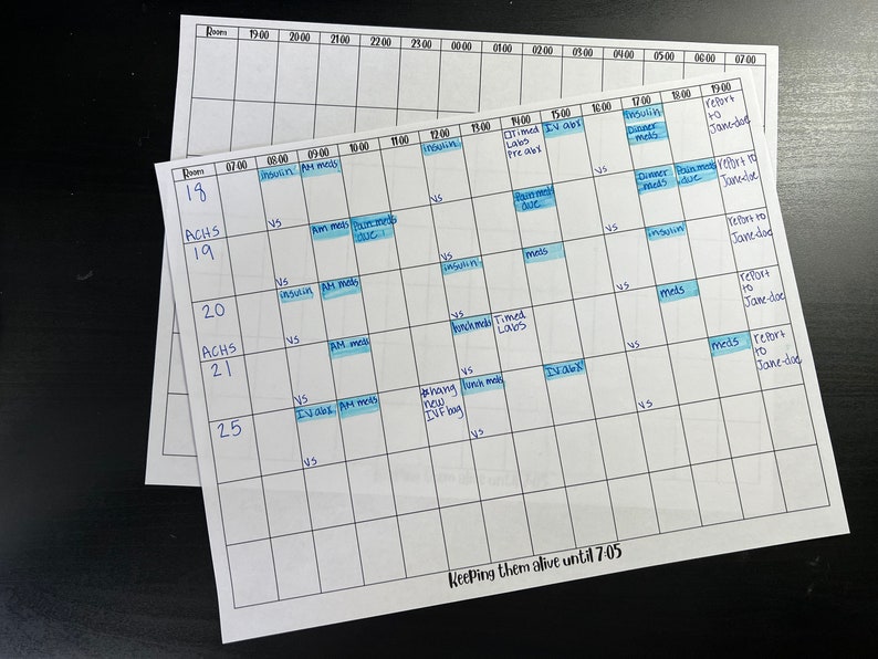 Nurse Hourly Schedule Sheet for 12 Hour Shift, Report Sheet, Medication ...