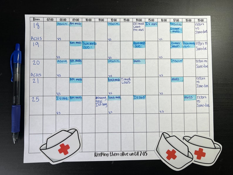 Nurse Hourly Schedule Sheet for 12 Hour Shift, Report Sheet, Medication ...
