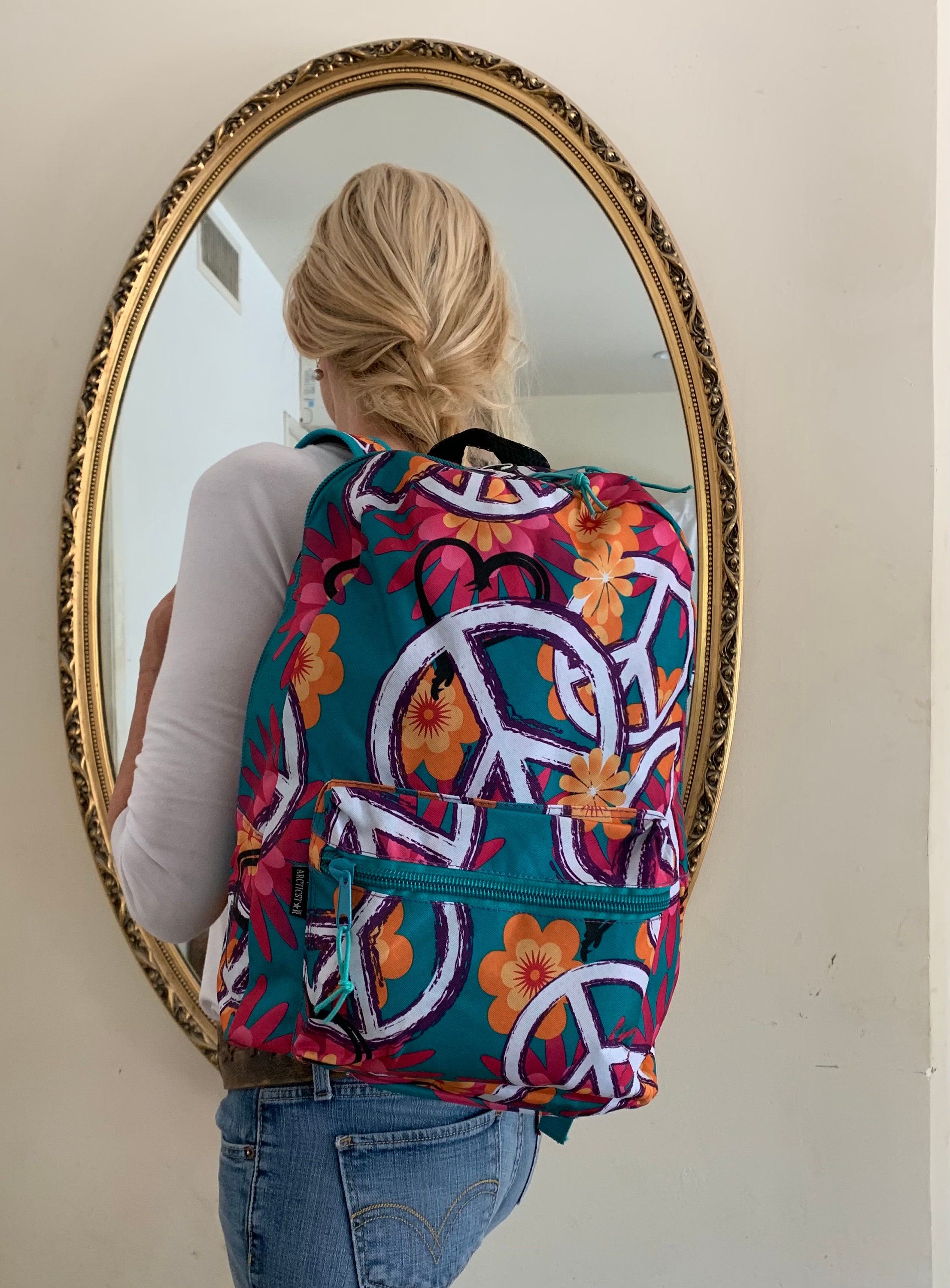 Peace Backpack Colorful Nylon Sports School Travel - Etsy