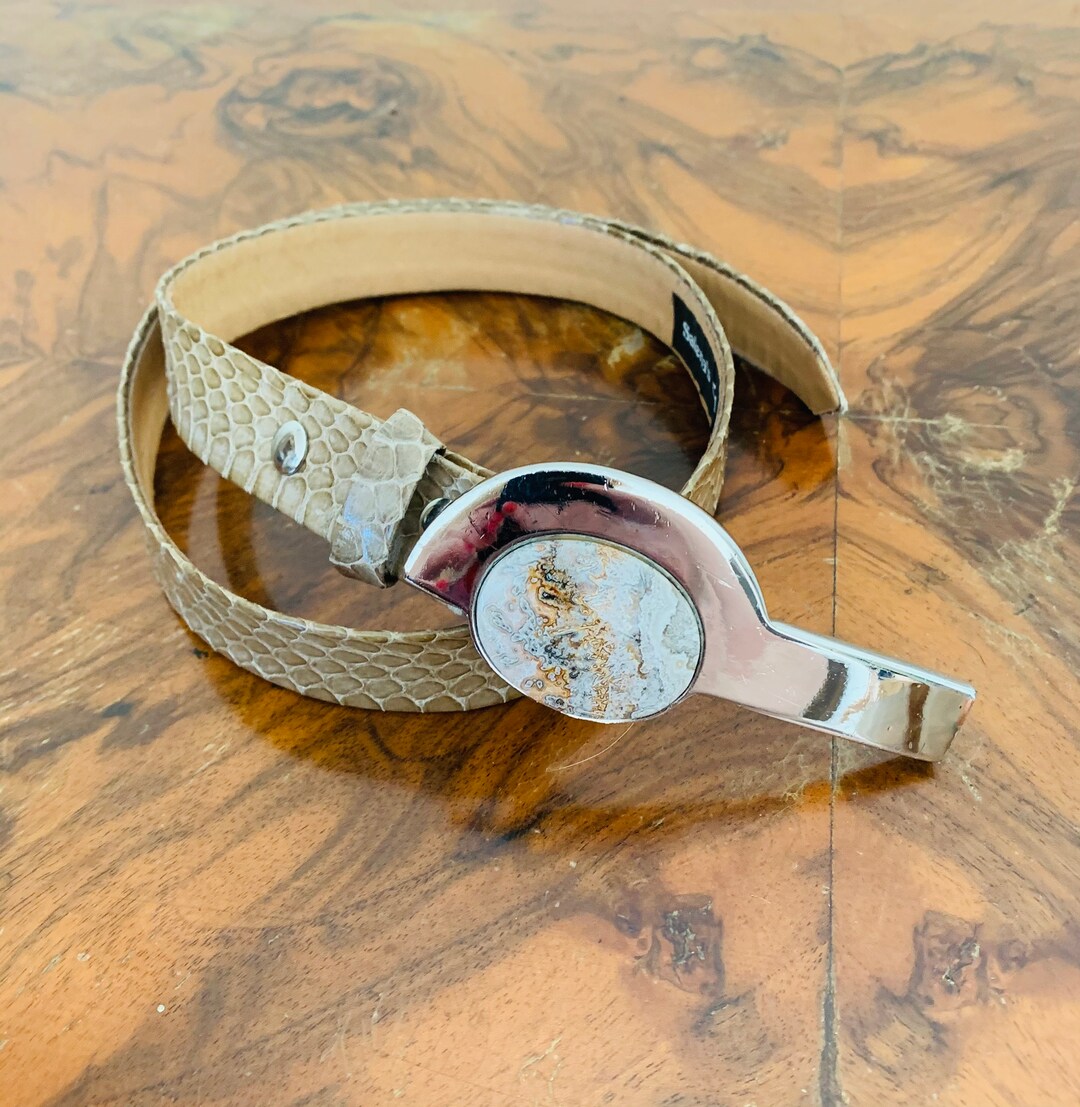 Salena's Collection Brown Snakeskin Belt, Marble Stone, Silver Buckle ...