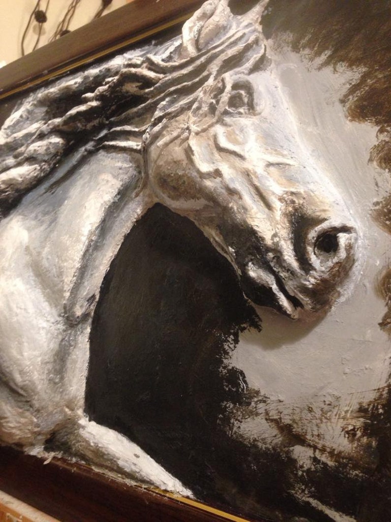 Extruded clay horse sculpture over canvas animal art | Etsy