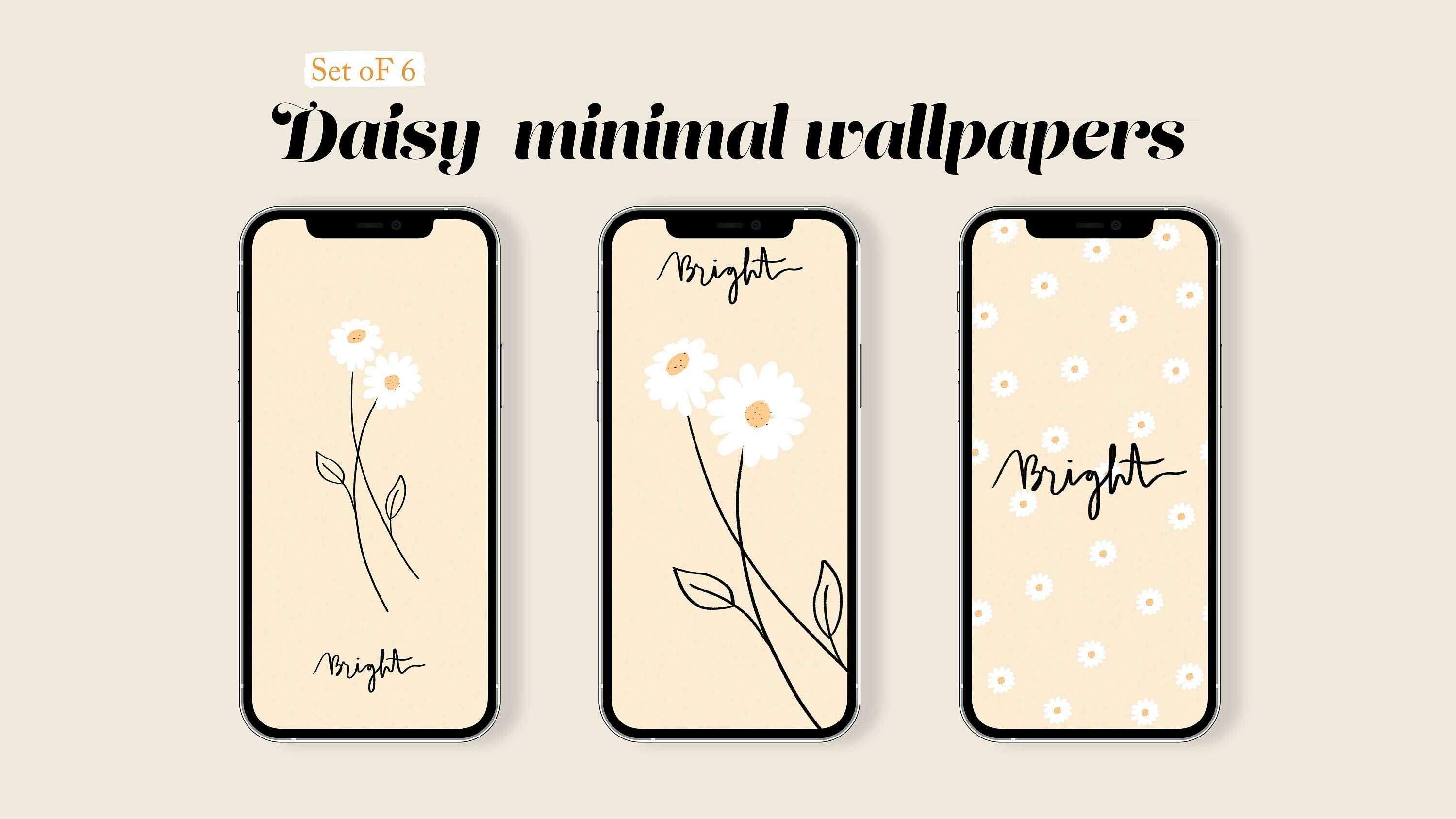 SET of 6 Wallpapers for Iphone/android, Lock Screen Background, DAISIES ...