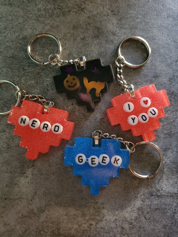 Pixel Heart Key Chains 8-bit Heart Halloween Red and | Etsy