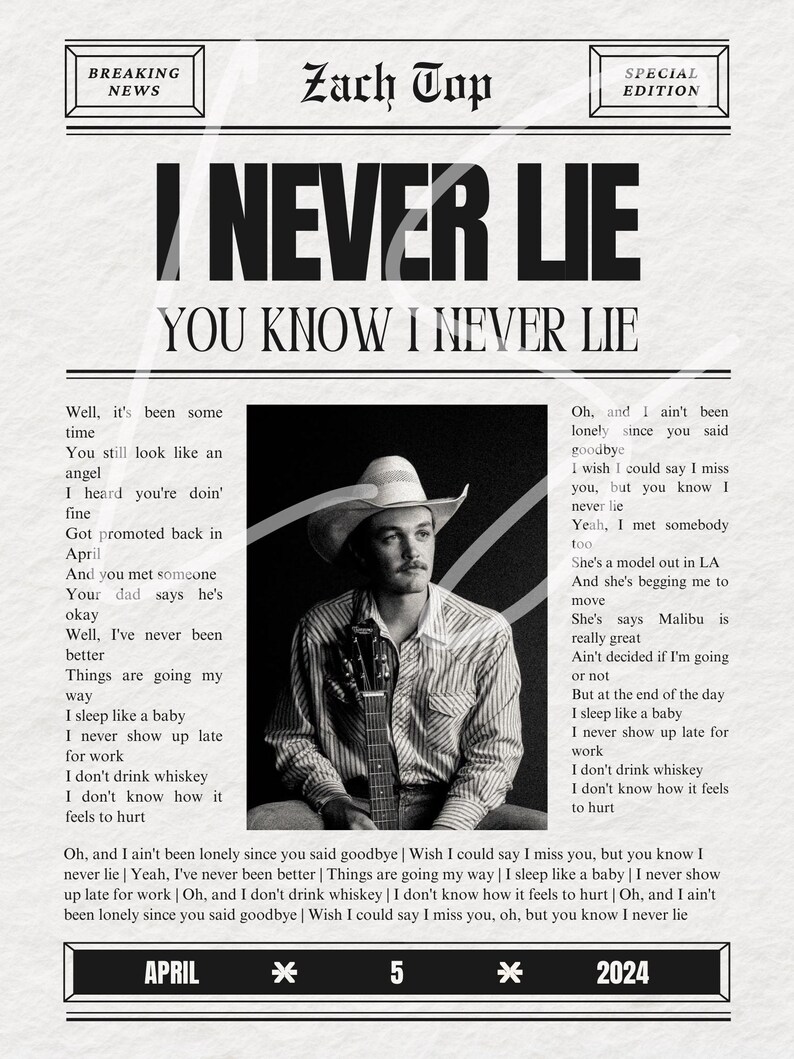 Zach Top I Never Lie Newspaper Poster - Etsy