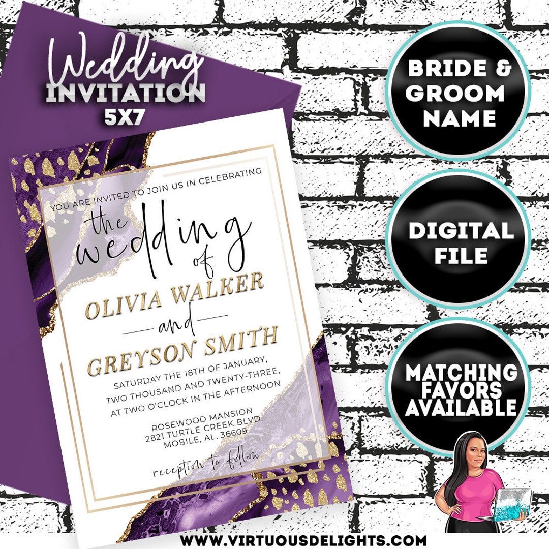 Purple and Gold Wedding Invitation | 5x7 Printable (digital Download ...