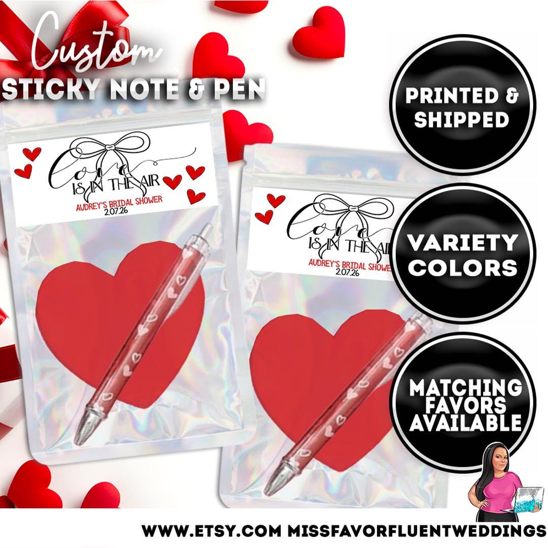 Personalized Love is in the Air Bridal Shower Favor – Sticky Note & Pen ...