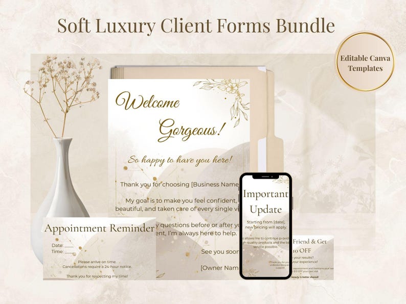 Soft Luxury Client Forms Template | Editable Canva Beauty Cards ...