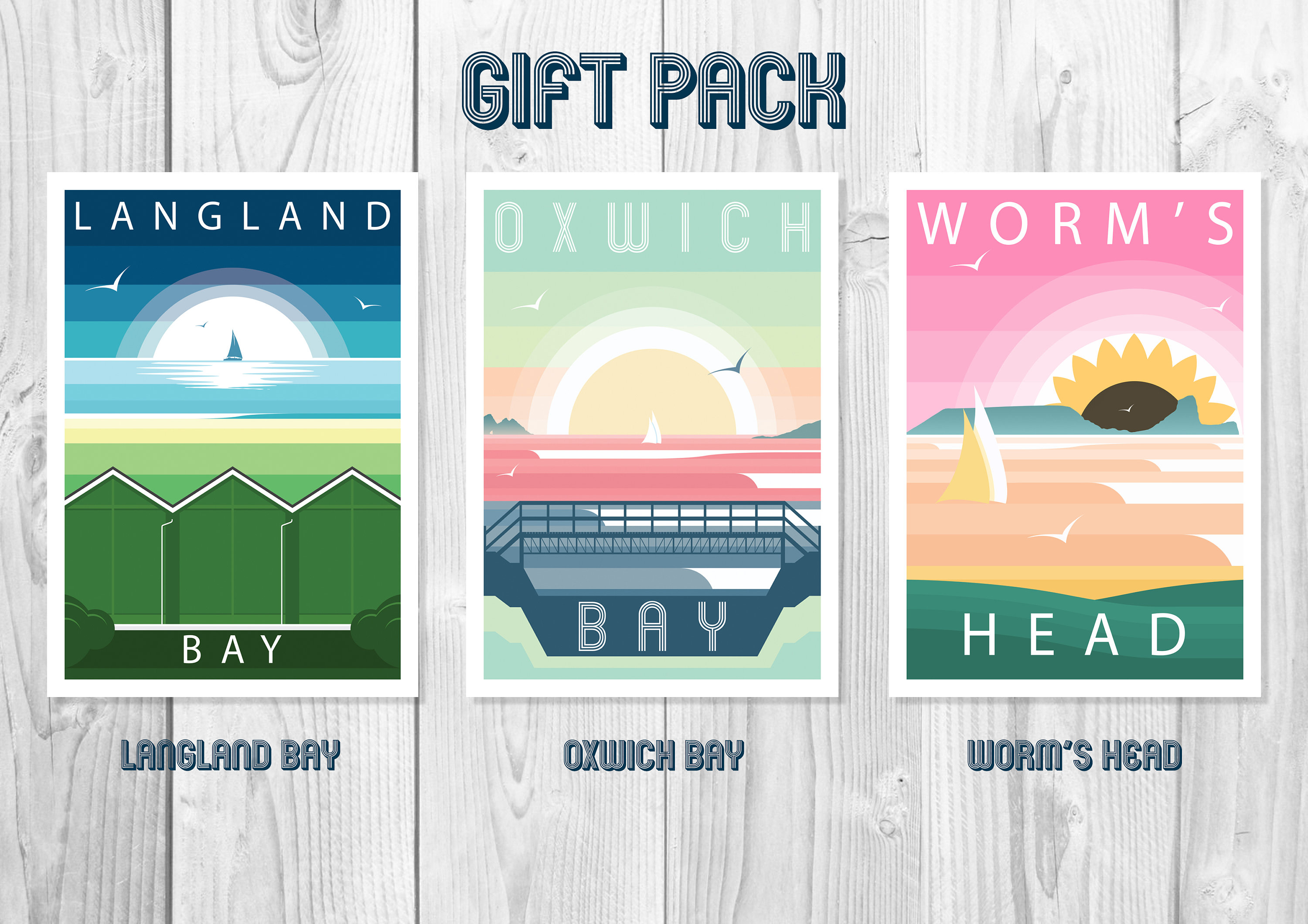 Modern & Minimalistic Gower Gift Pack langland Bay, Oxwich Bay, Worm's ...