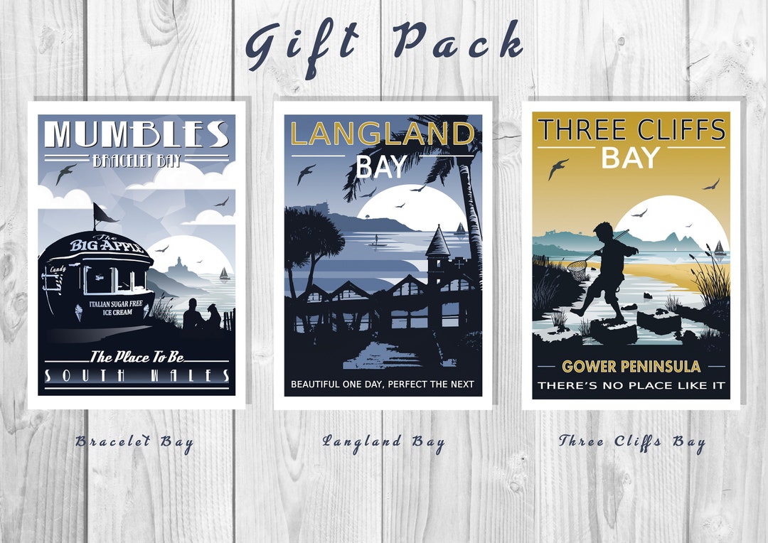 Gower Retro Gift Pack mumbles Bracelet Bay, Langland Bay, Three Cliffs ...