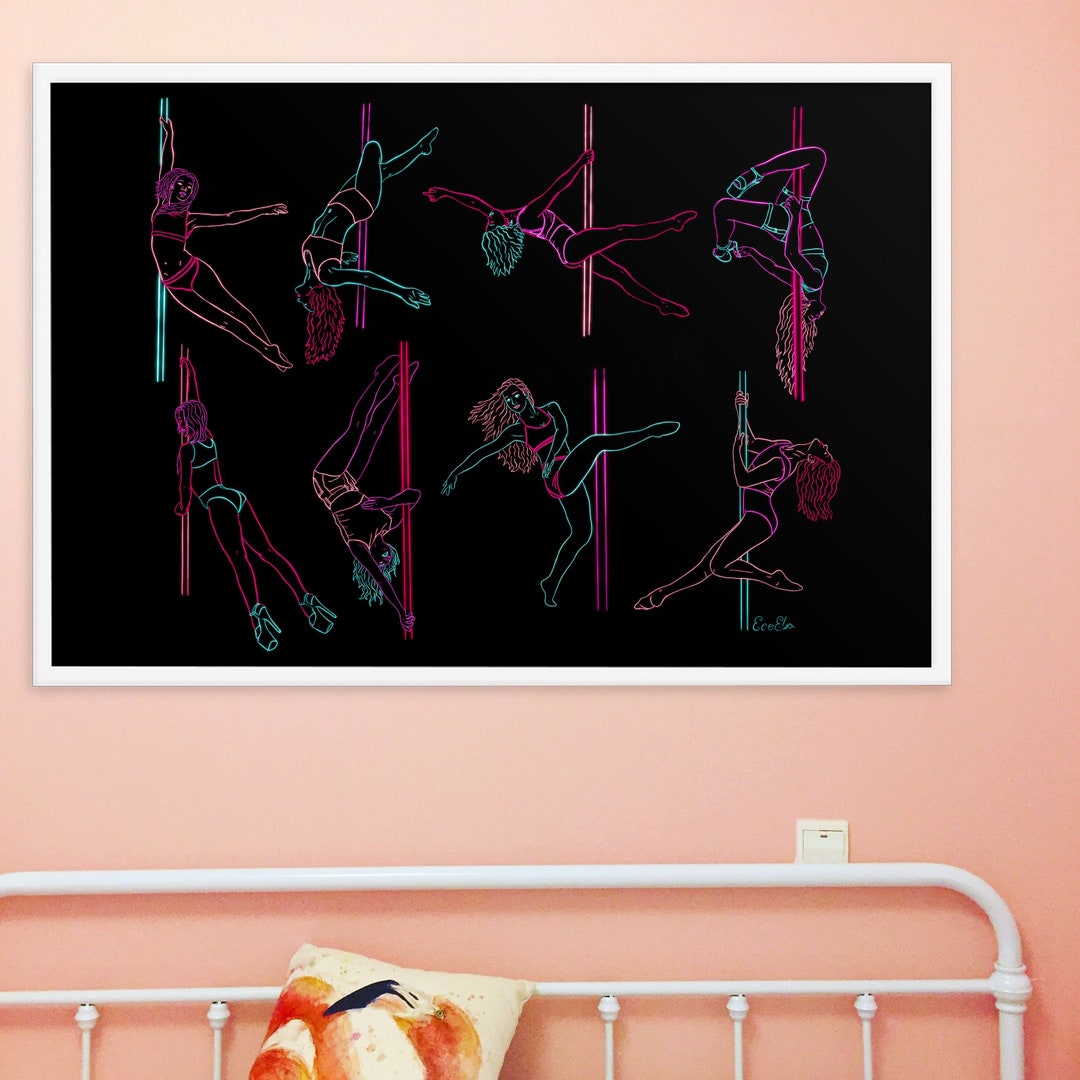 Neon Pole Dancers Wall Art Print - Etsy