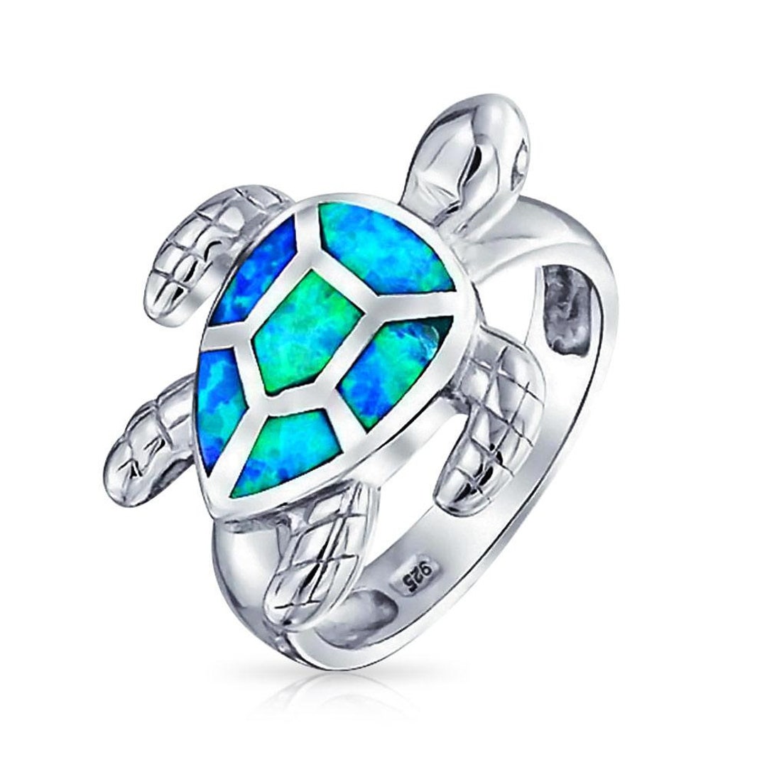 Nautical Tropical Beach Blue Created Opal Inlay Tortoise Sea Sand ...
