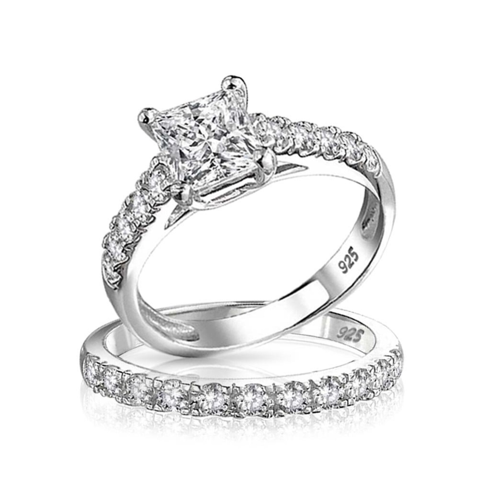 1CT Cubic Zirconia Square Princess Cut Solitaire Thin Pave - Etsy