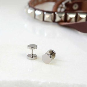 Black Bar Bell 8 MM Round Illusion Faux Ear Plug Earrings for - Etsy