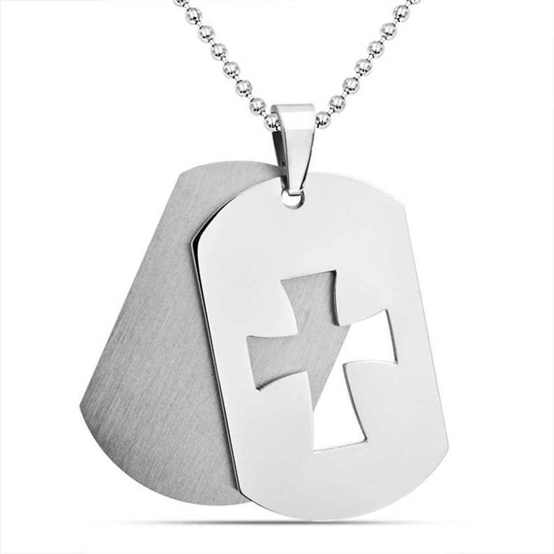 Personalized Two Tone for Men Cutout Cross Dog Tag Large | Etsy