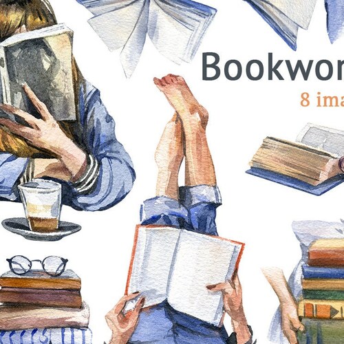 Watercolor Book Clipart Set Vintage Books Library Graphics - Etsy