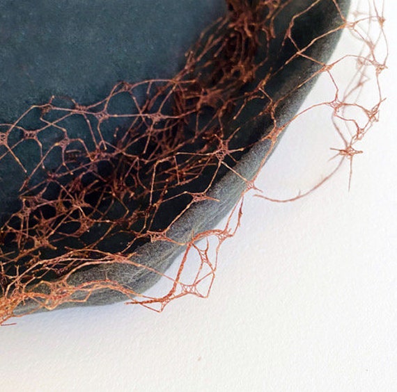 Vintage Green Wool Felt Hat with Copper Satin Bow and… - Gem