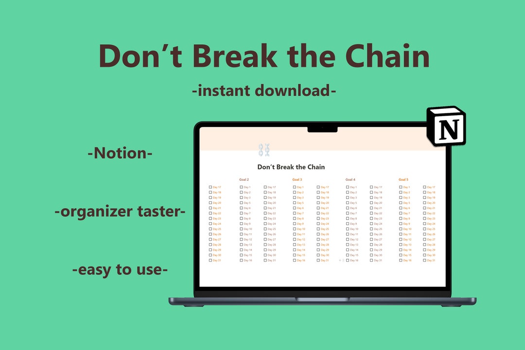 Don't Break the Chain Organizer Taster Notion Template Instant Download ...