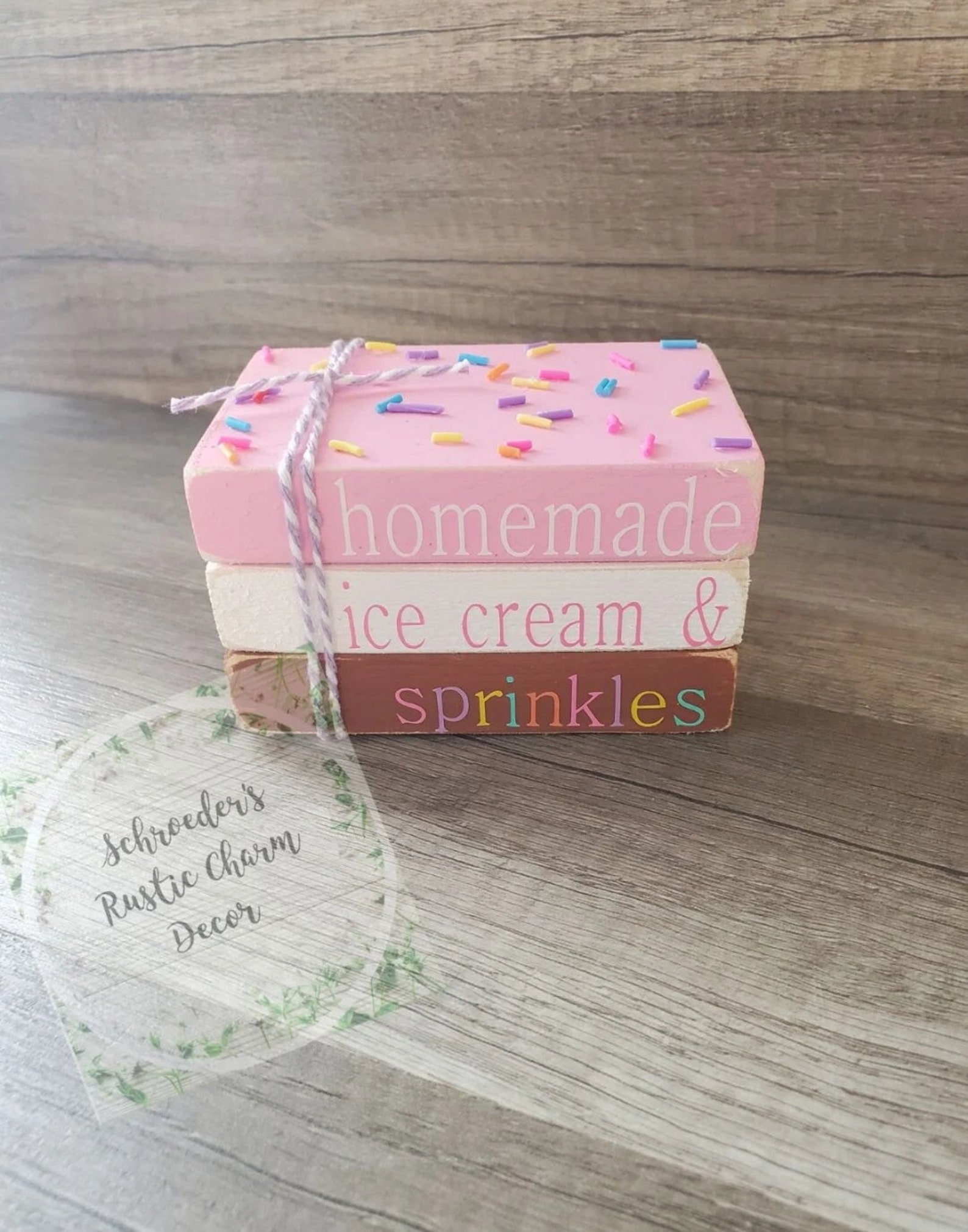 Ice Cream Wood Book Stack | Etsy