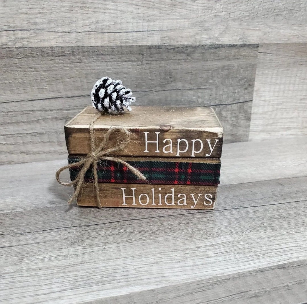 Christmas Mini Wood Book Stack/ Tier Tray Decor/ Christmas Decor/ Book ...