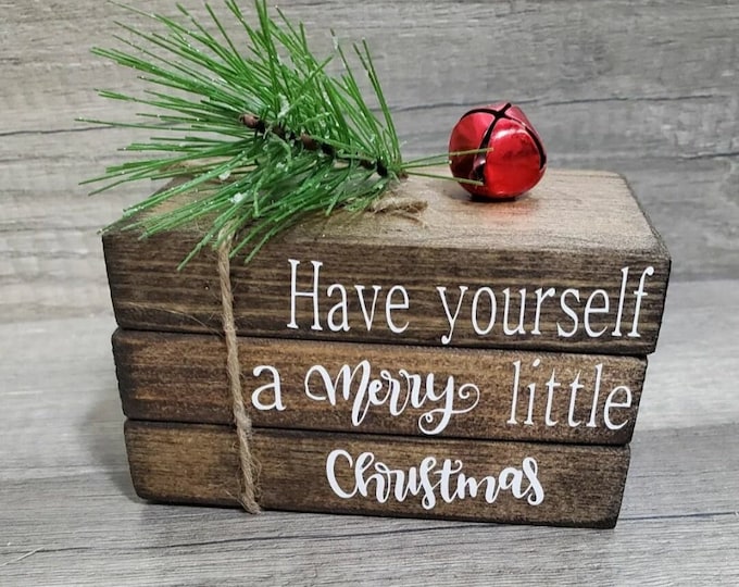 Christmas Mini Wood Book Stack/ Tier Tray Decor/ Christmas Decor/ Book ...