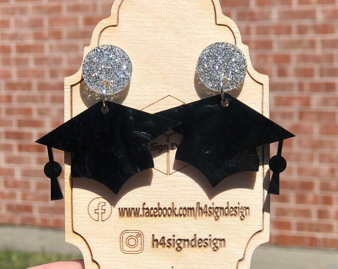 Graduation Cap Laser Cut Acrylic Earrings, Glitter Earrings, Graduation ...