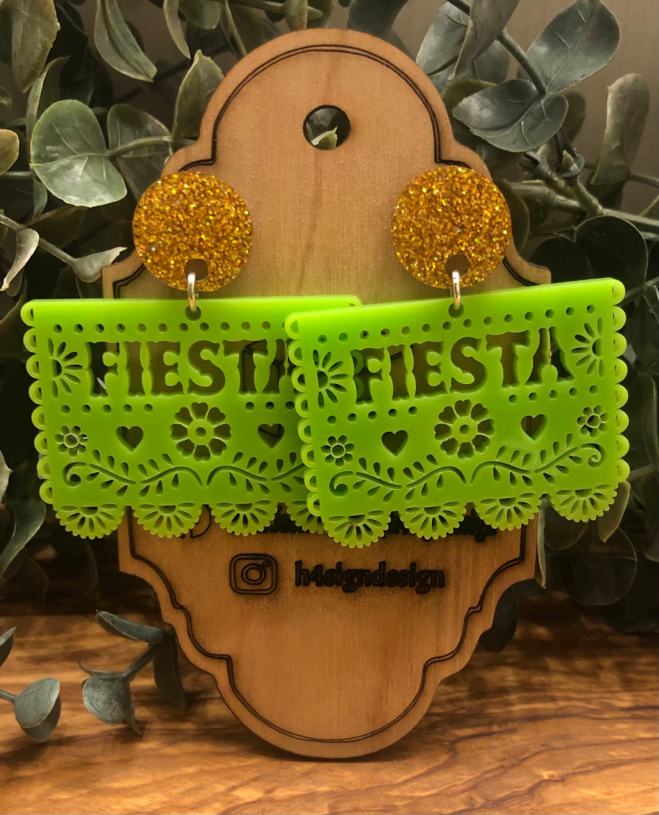 Fiesta Banner Laser Cut Acrylic Earring, Fiesta Banner Glitter Earrings ...
