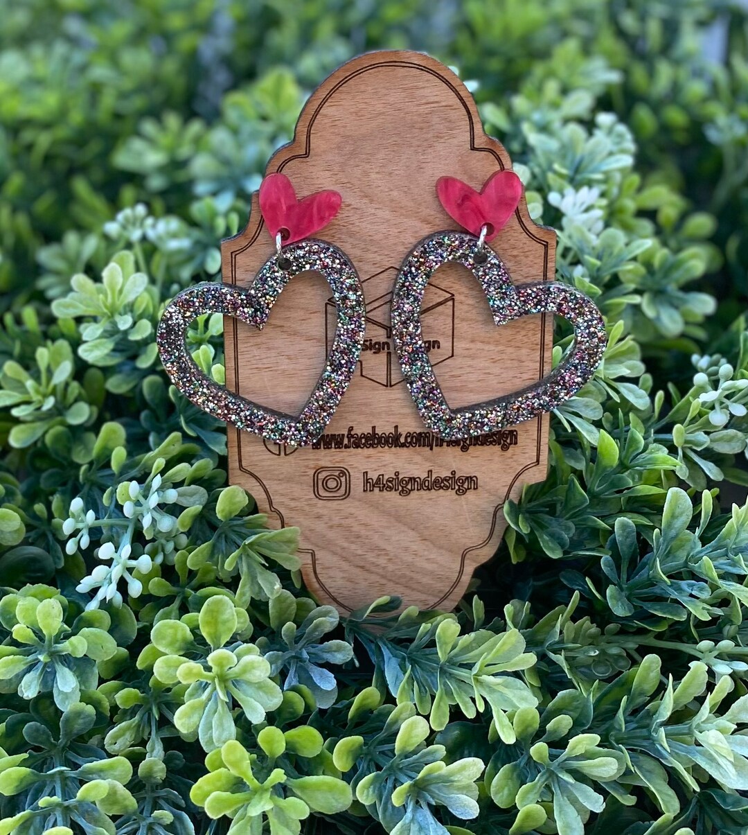 Slanted Heart Shaped Laser Cut Acrylic Earring, Slanted Heart Shaped ...