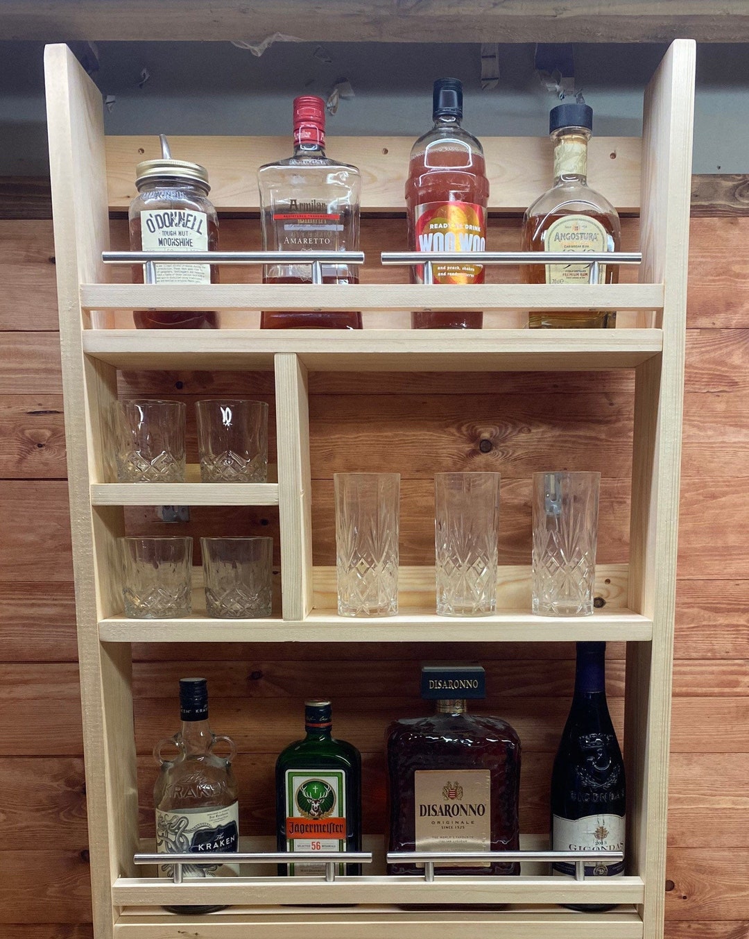 Outside Garden Pub Bar Chrome T Bar Wall Mounted Solid Pine Drinks Rack ...