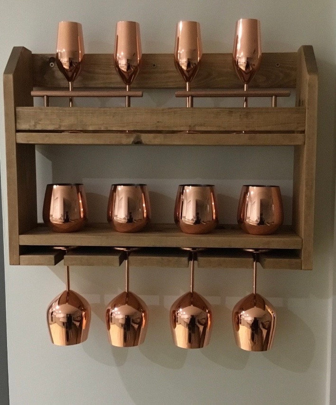 Premium Solid Pine Wall Mounted Handcrafted Gin Rack With Glass and ...