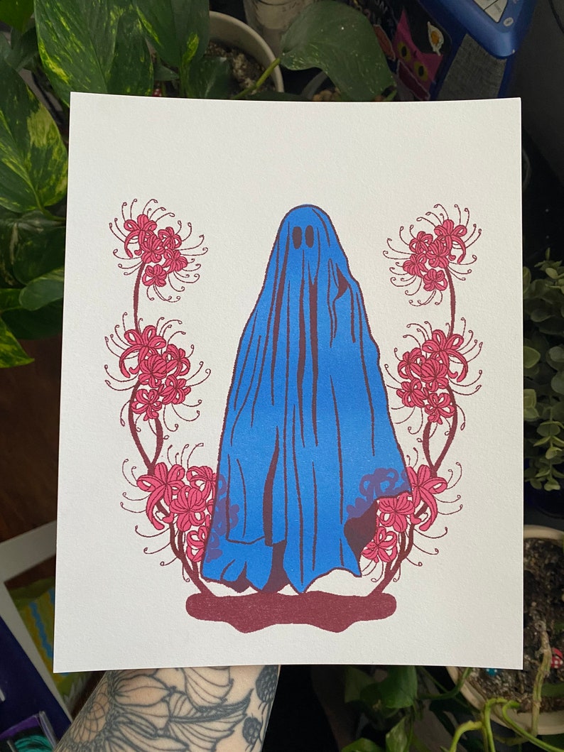 Spider Lily Sheet Ghost Risograph Print - Etsy