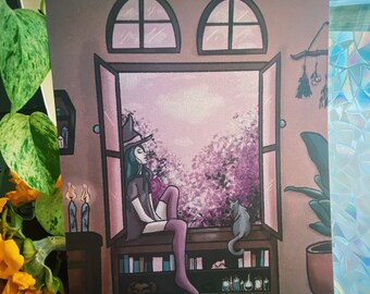 Witch Shelf Art Print Illustration Drawing Decor Home Fall Autumn ...