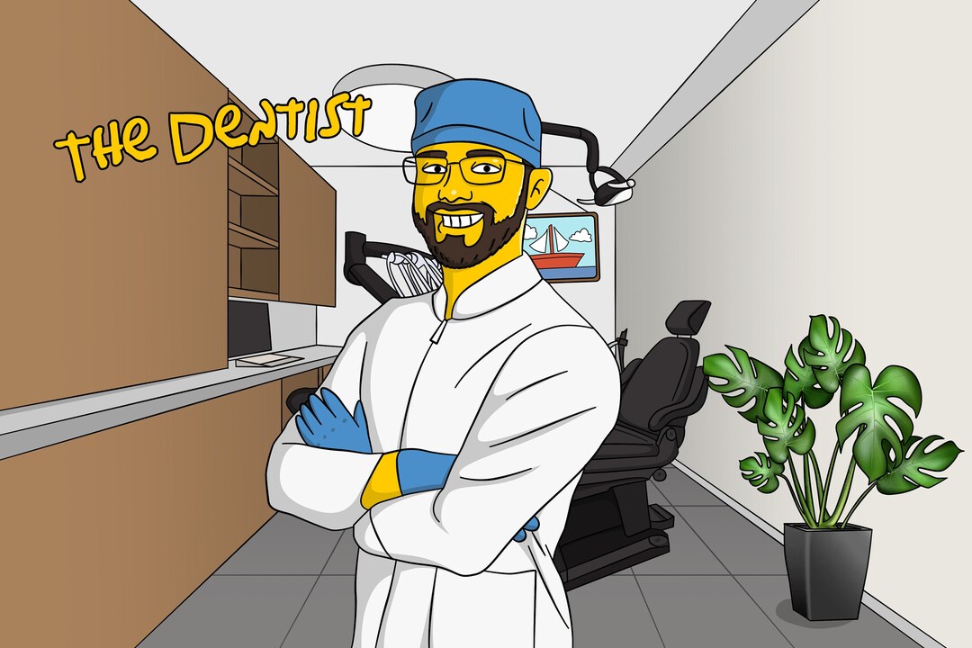 Custom Male Dentist Cartoon Portrait, Funny Dentist Drawing, Simpsons ...