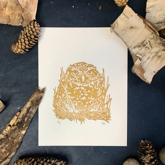 6x8 Burrowing Owl Limited Edition Linocut Print | Etsy