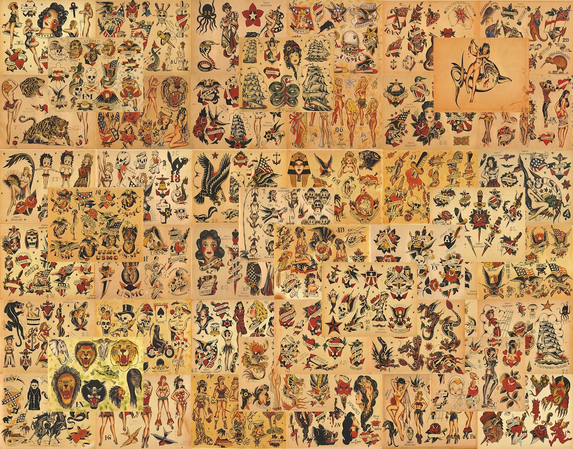 Sailor Jerry Traditional Vintage Style Tattoo Flash 50 Sheets 11x14 ...