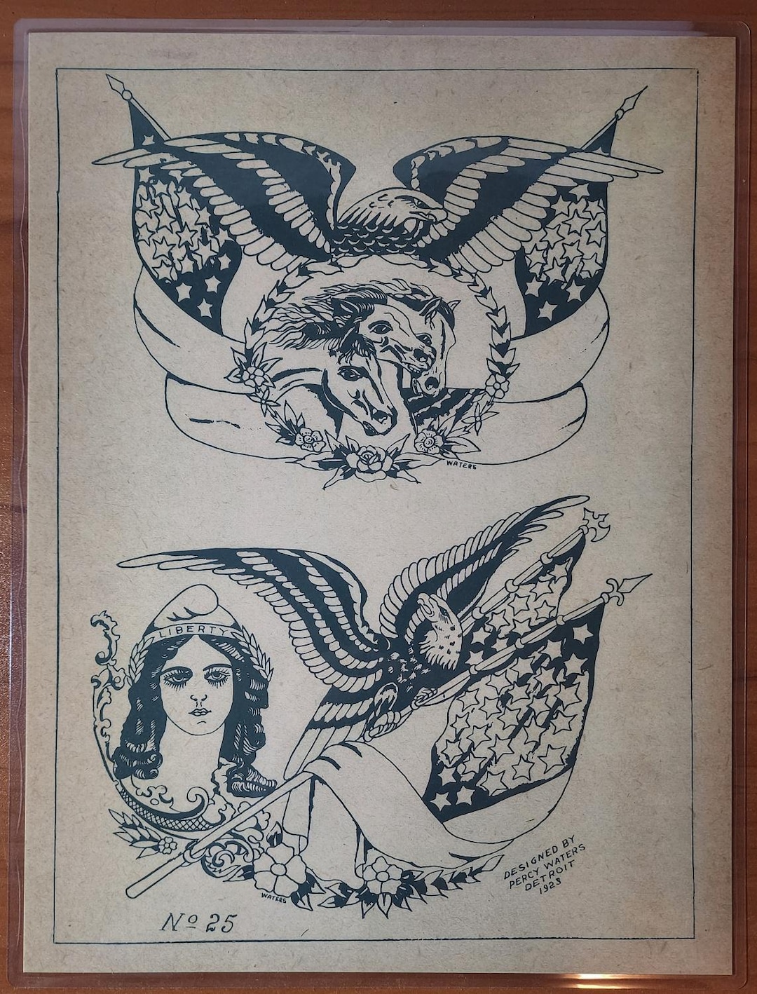Percy Waters Traditional Vintage Style Tattoo Flash Sheet, Lady Liberty ...