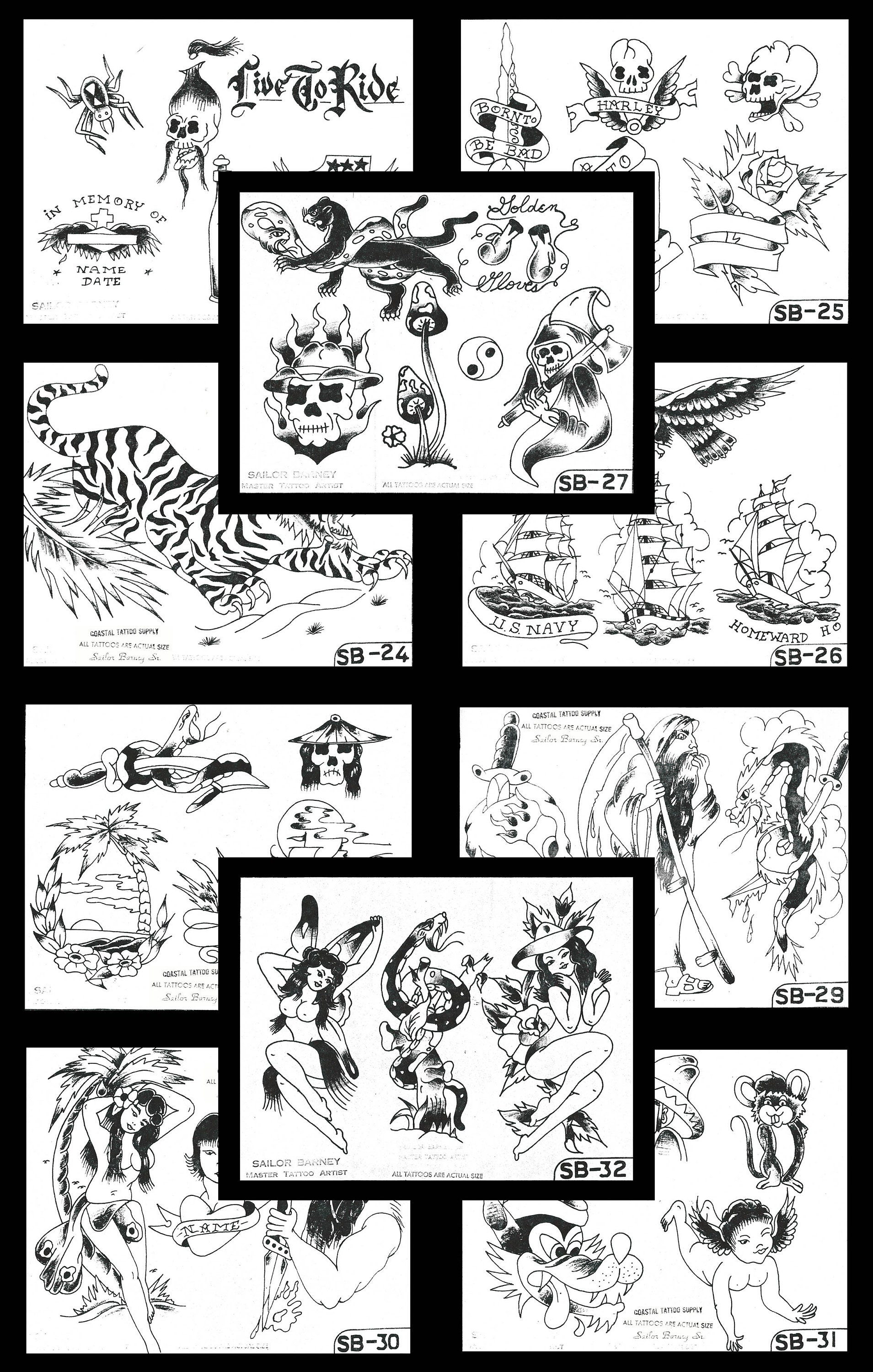 RARE 1970's Sailor Barney Traditional Vintage Style Tattoo Flash Set 50 ...