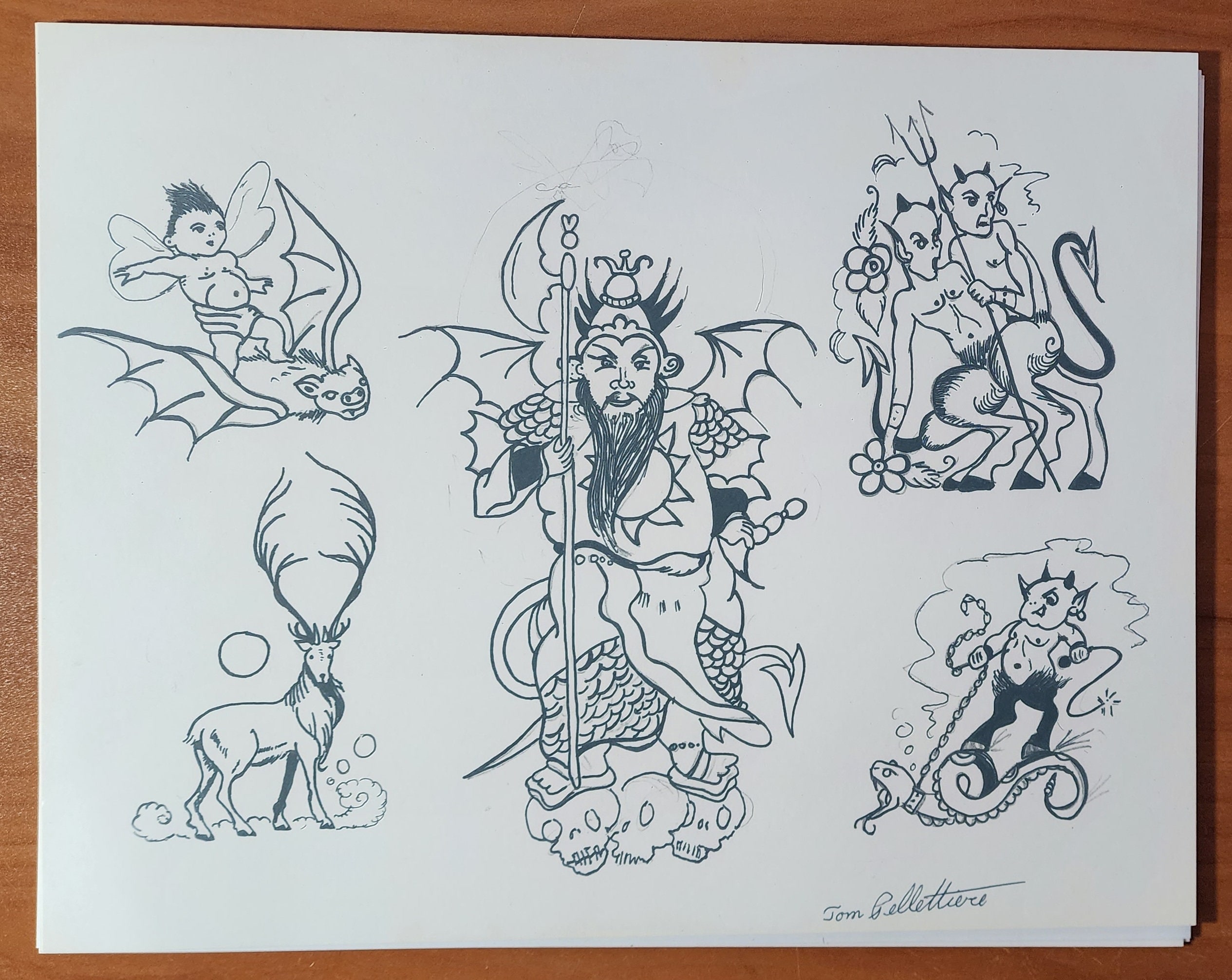Rare 1960's Tom Pelletier Milton Zeis Vintage Tattoo Flash Sheet Set of ...