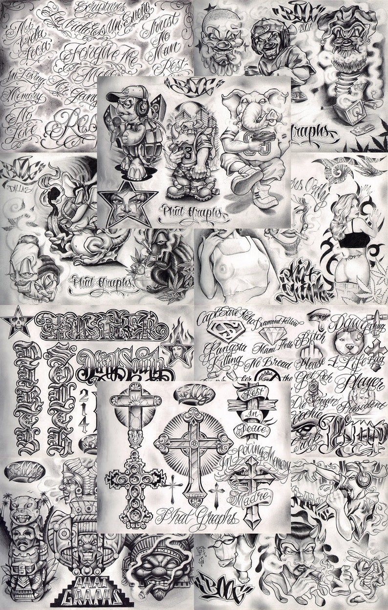 Boog From the Streets With Love Gangsta Style Tattoo Flash 10 Sheet Set ...