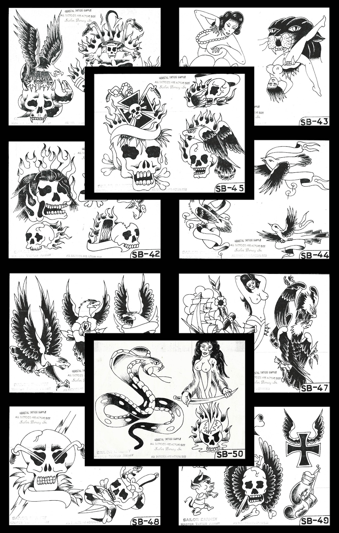 RARE 1970's Sailor Barney Traditional Vintage Style Tattoo Flash Set 10 ...