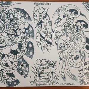 Traditional Vintage 1981 National 25 Sheet Tattoo Flash Set Designer ...